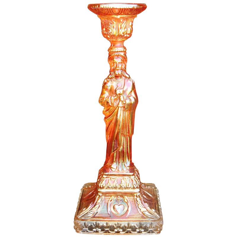 Brockwitz Germany Christus Jesus Marigold Candleholder: Carnival Glass ...