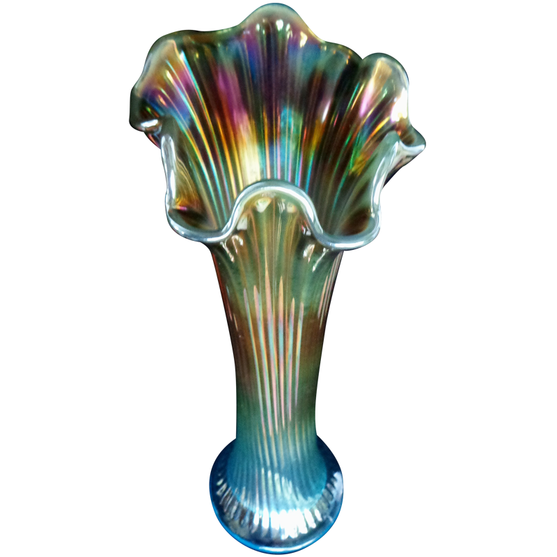 Northwood Fine Rib Sapphire Opal Vase: Carnival Glass Showcase