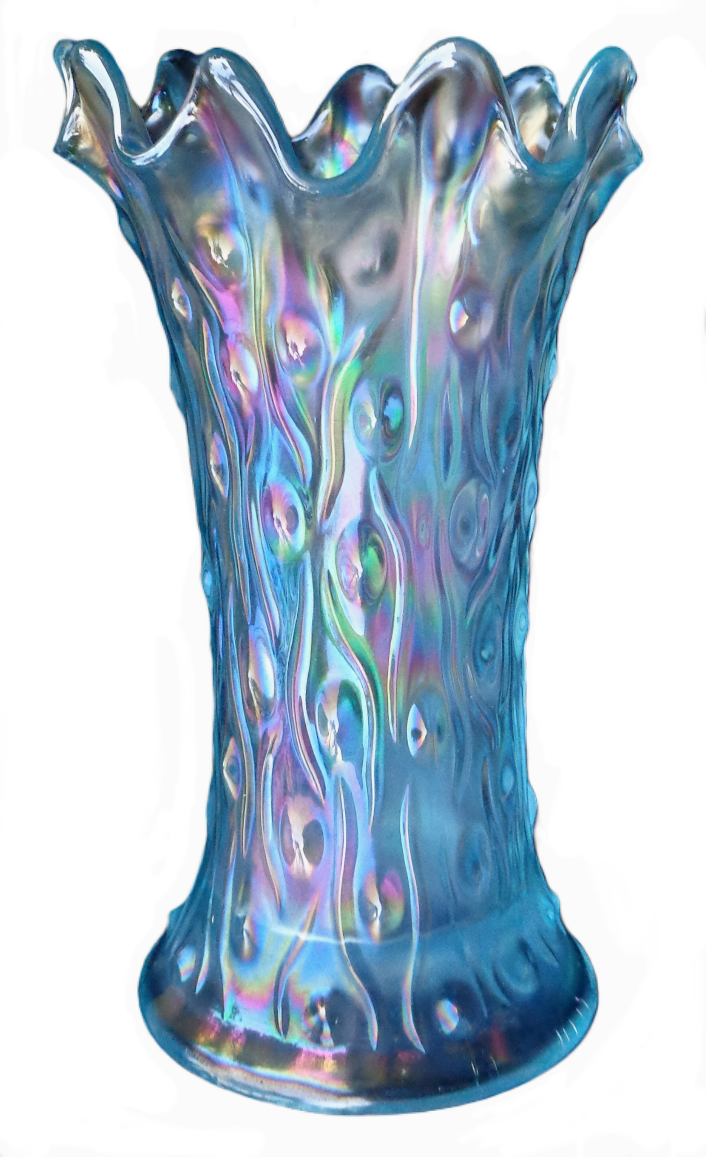 Northwood Tree Trunk Ice Blue Squatty Vase: Carnival Glass Showcase