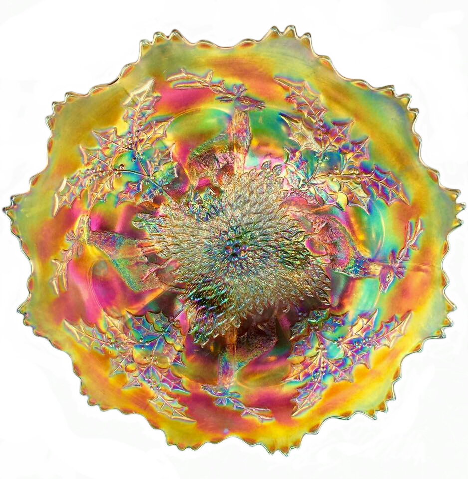 Fenton Stag & Holly Marigold Chop Plate: Carnival Glass Showcase
