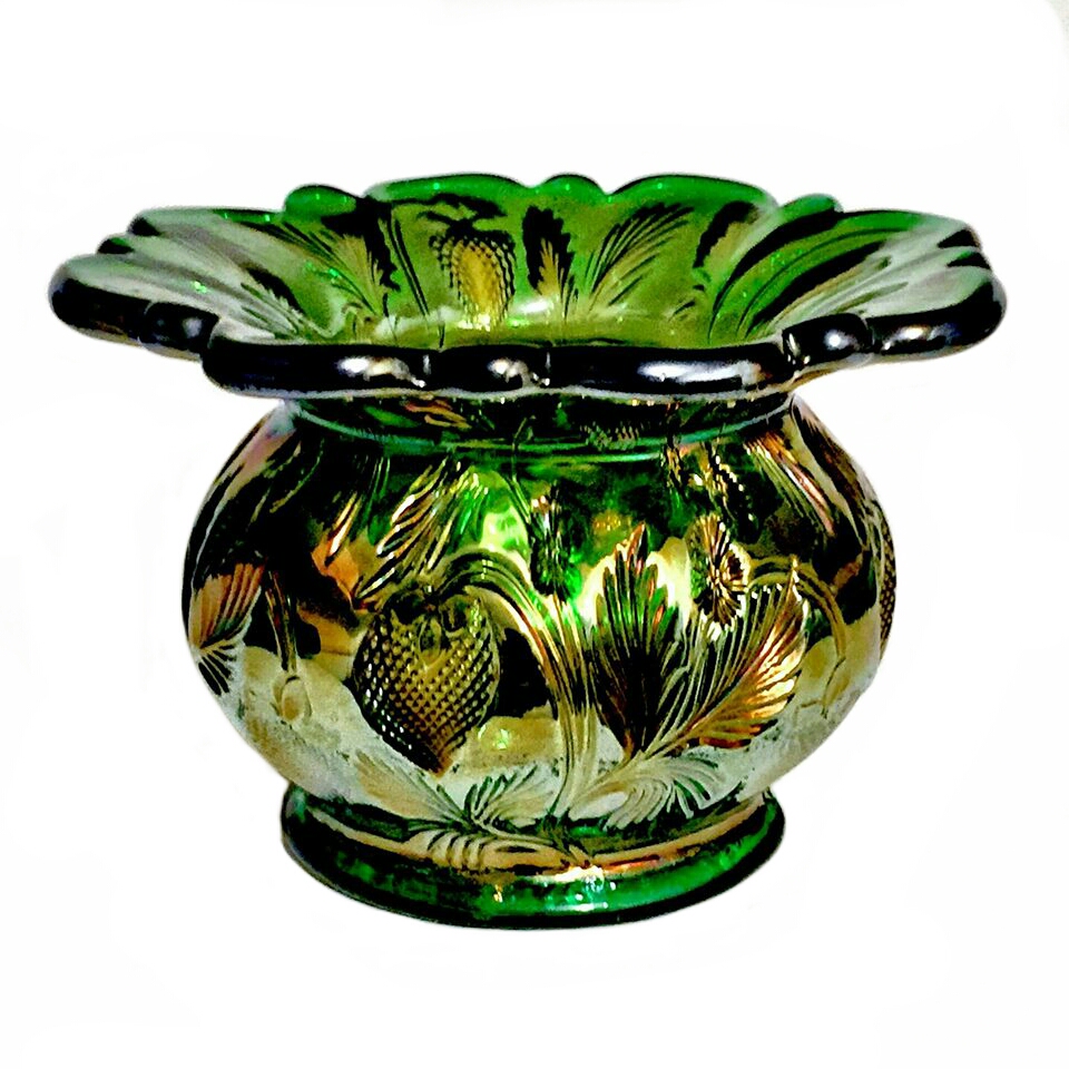 Cambridge Nearcut Inverted Strawberry Green Spittoon: Carnival Glass ...