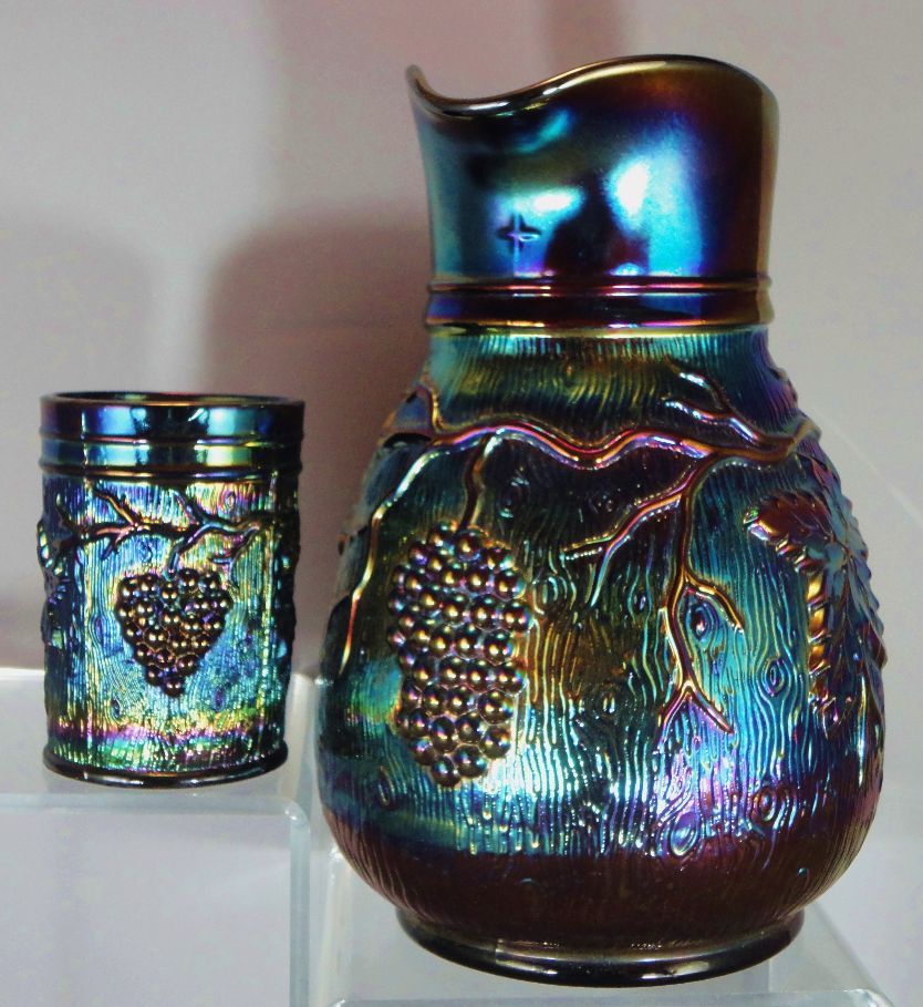 Dugan Vineyard Purple Water Pitcher & Tumbler: Carnival Glass Showcase