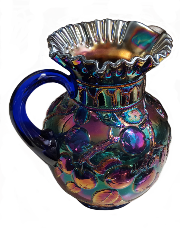 Fenton Apple Tree Blue Water Pitcher: Carnival Glass Showcase