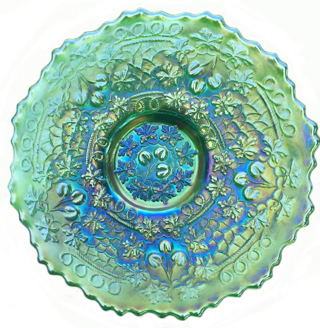 Fenton Cherry Chain Emerald Green Small Plate: Carnival Glass Showcase