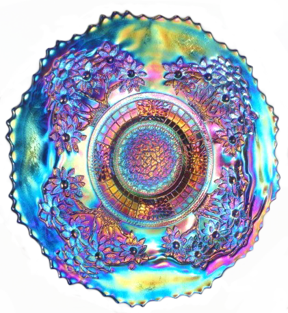 Fenton Orange Tree Blue Plate: Carnival Glass Showcase