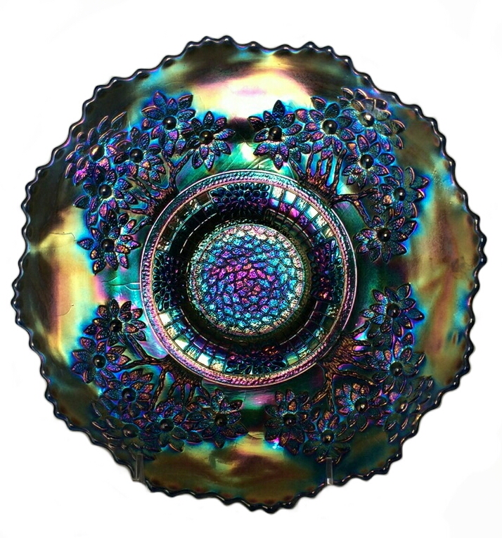 Fenton Orange Tree Blue Plate: Carnival Glass Showcase