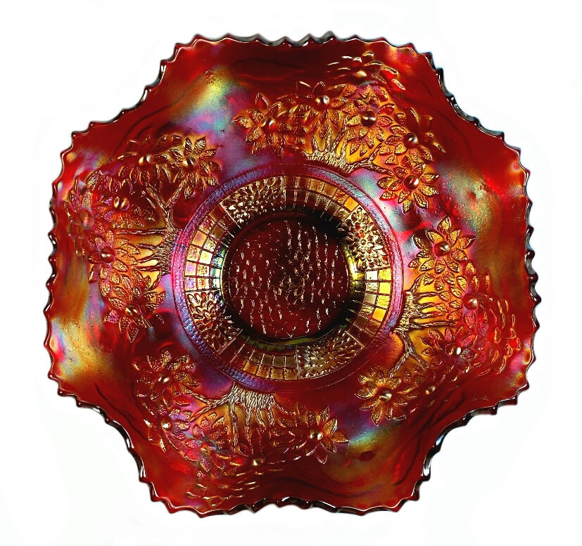 Fenton Orange Tree Red Slag Ruffled Bowl: Carnival Glass Showcase