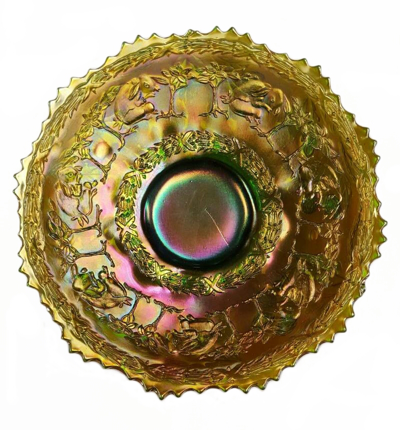 Fenton Peter Rabbit Green Plate: Carnival Glass Showcase