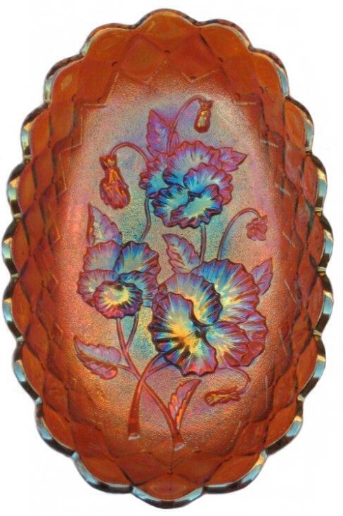 Imperial Pansy Amber Pickle Dish: Carnival Glass Showcase
