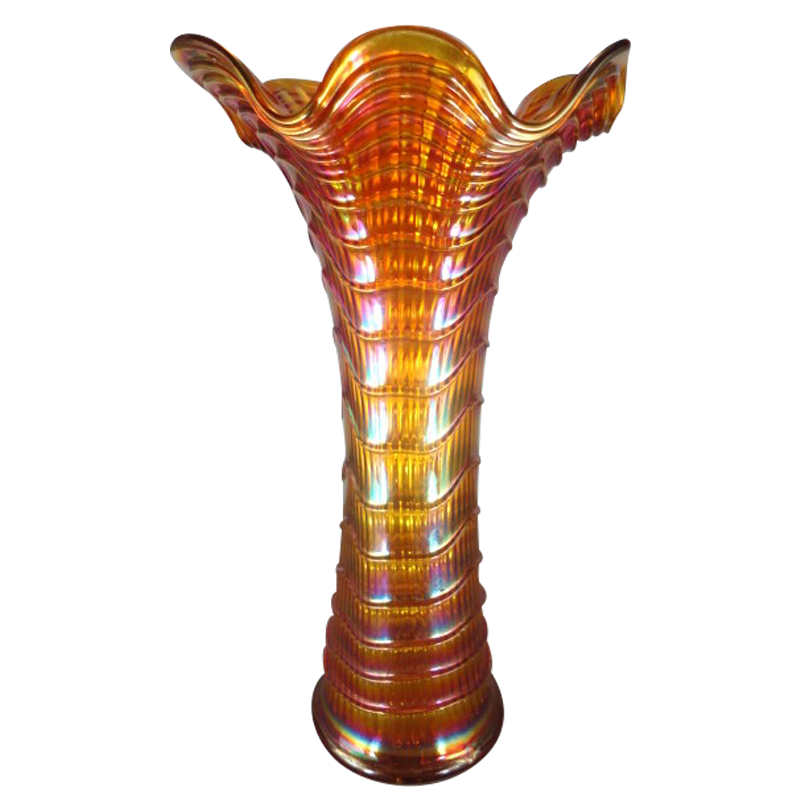 Imperial Ripple Amber Funeral Vase: Carnival Glass Showcase