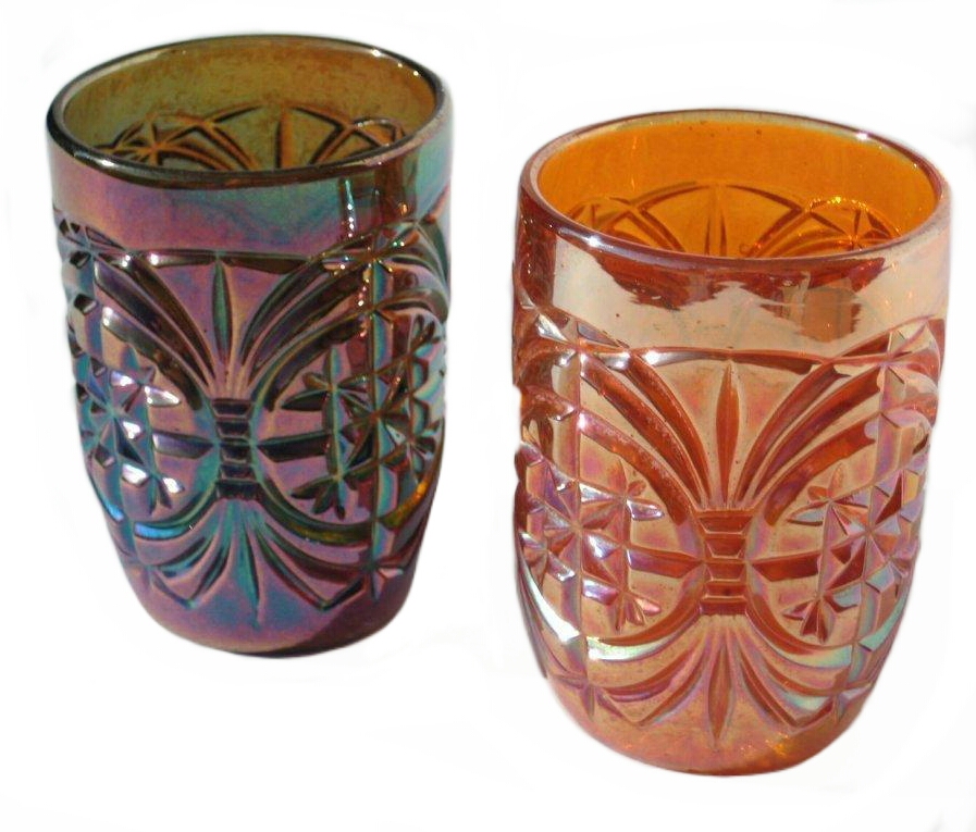 Karhula Finland Britt Marigold & Blue Tumblers: Carnival Glass Showcase