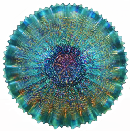 Northwood Embroidered Mums Sapphire Blue PCE Bowl: Carnival Glass Showcase