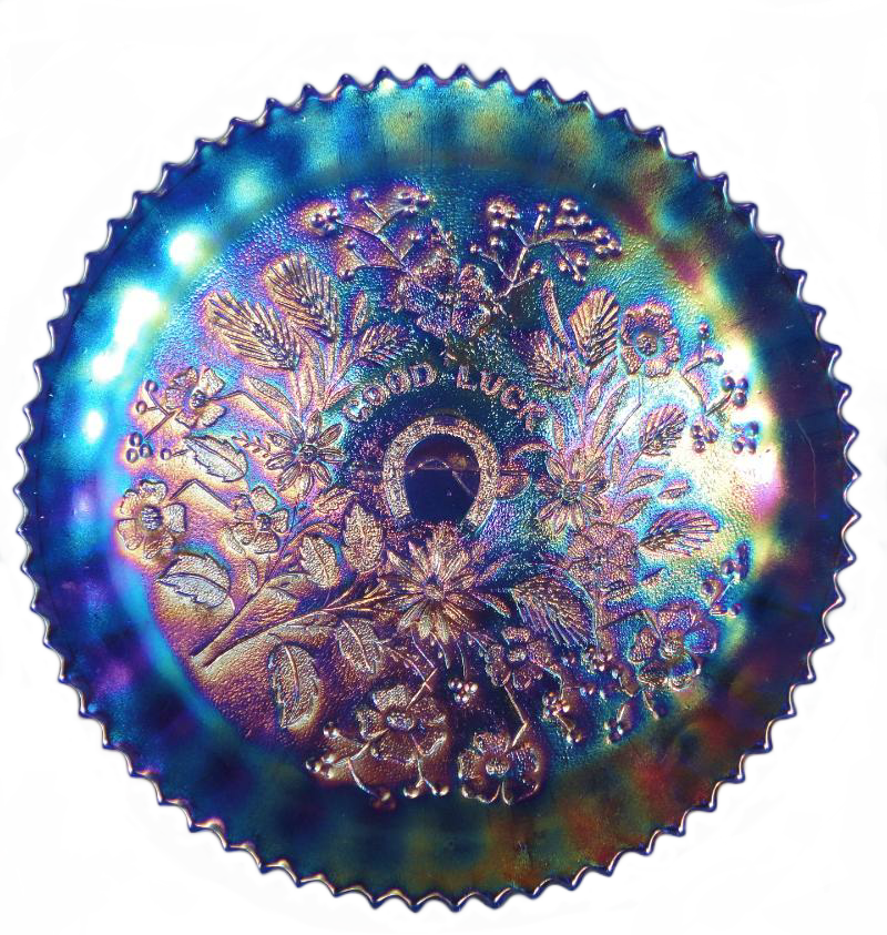 Northwood Good Luck Blue Stippled Plate: Carnival Glass Showcase