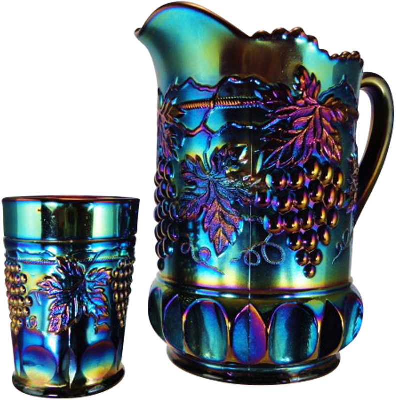 Northwood Grape & Cable Purple Water Pitcher & Tumbler: Carnival Glass ...