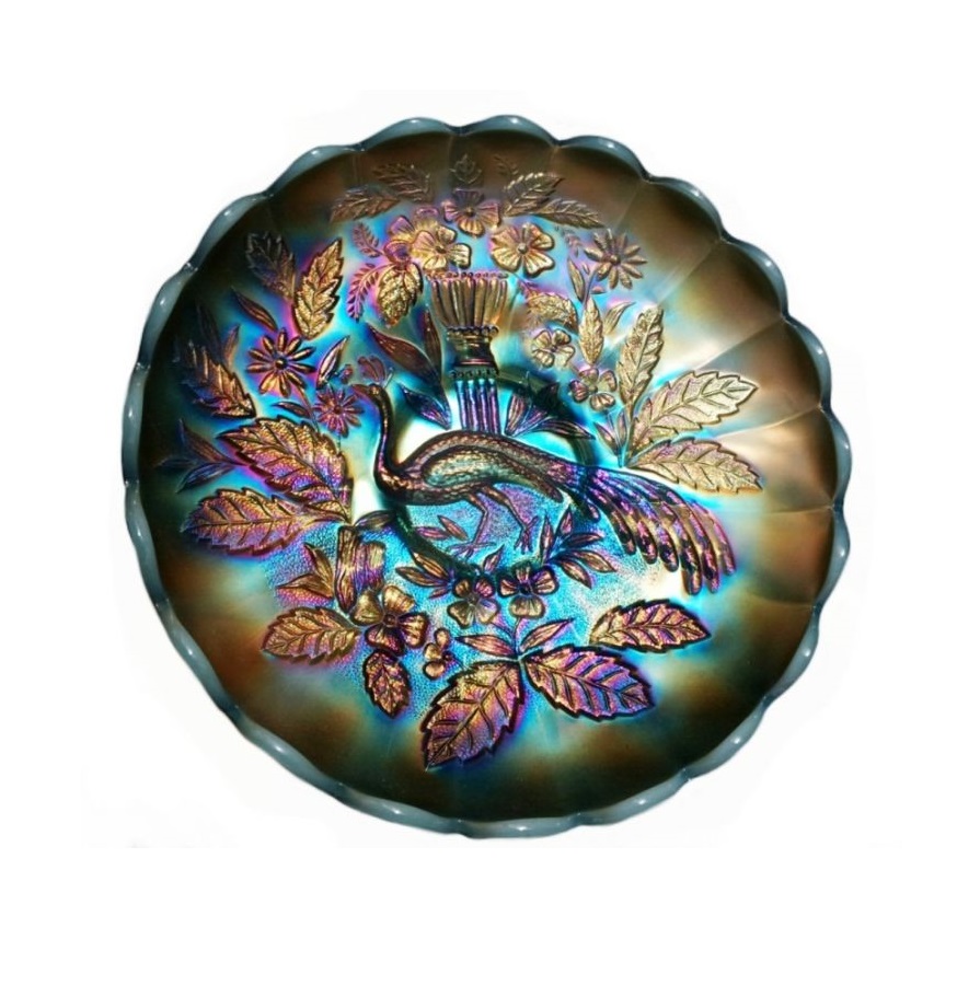 Northwood Peacock & Urn Aqua Opal Large Ice Cream Shape Bowl: Carnival ...