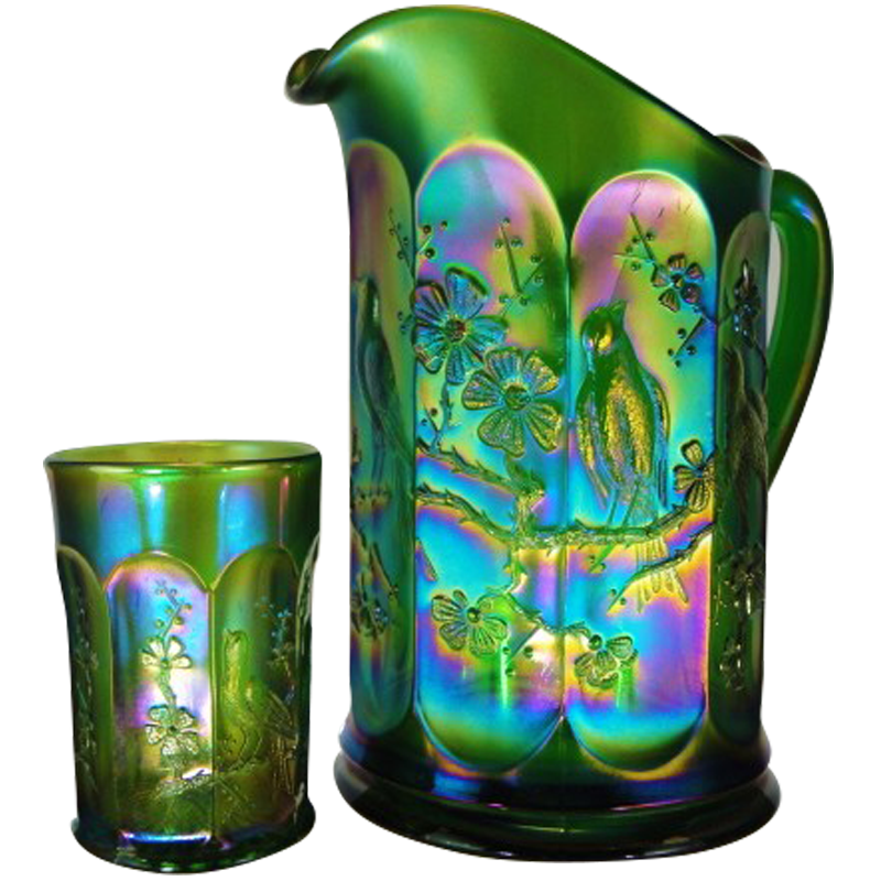 Northwood Singing Birds Emerald Green Water Pitcher & Tumbler: Carnival ...